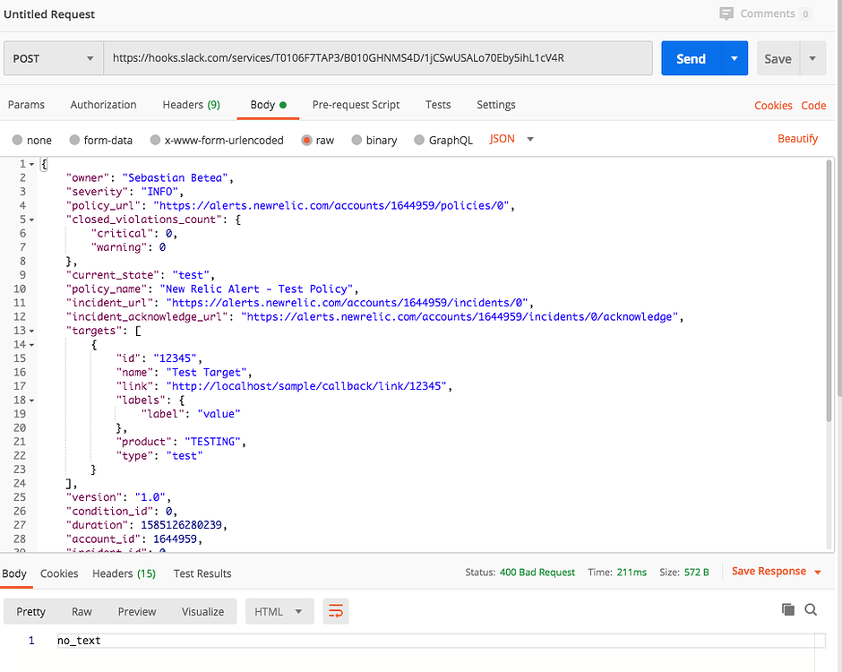 Relic Solution Troubleshooting Alerts Webhook
