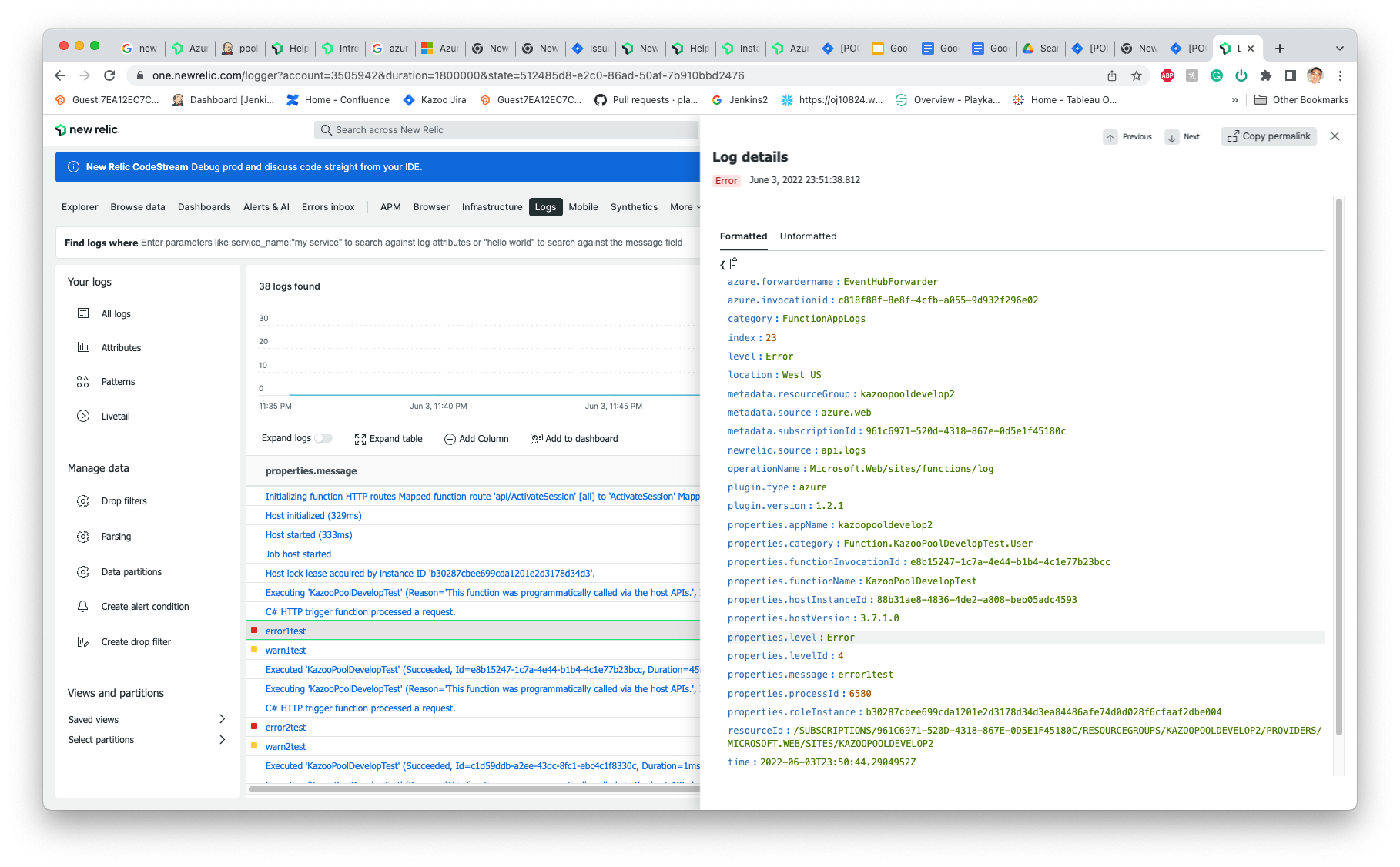 Hub Topic: Azure Function app Logs going to New Relic logging