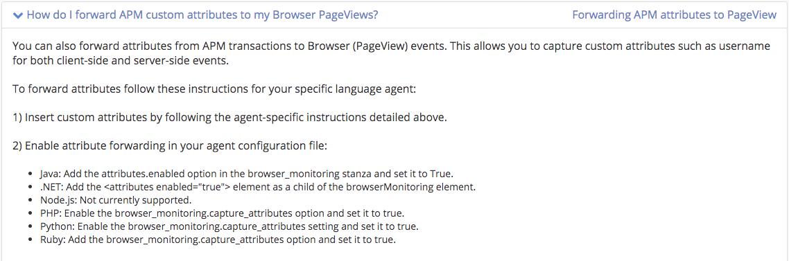 Enable Attribute Forwarding To Browser Monitoring Not